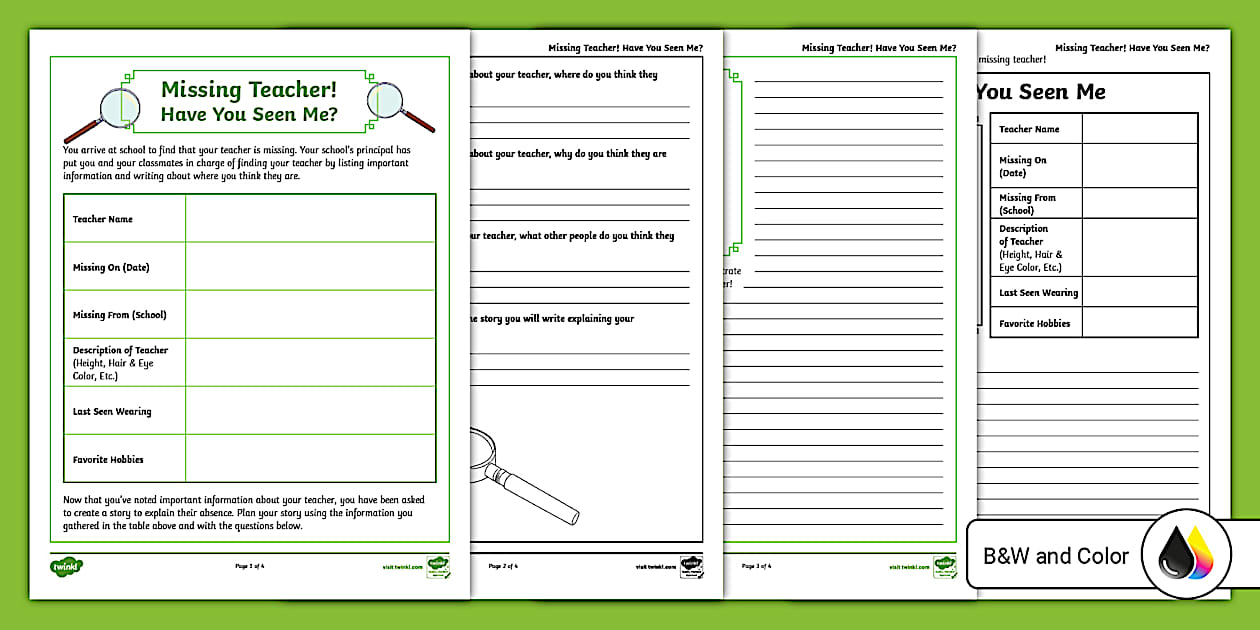 Missing Teacher! Have You Seen Me? Sub Activity 6th-8th