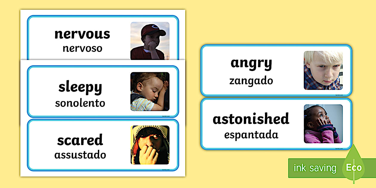 Large Detailed Emotions and Feelings Photo Word Cards - English ...