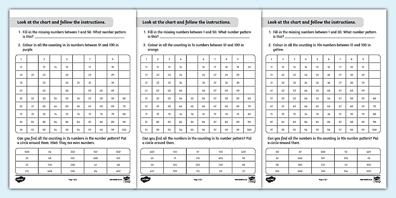 Grade 3: Number Patterns - Colour and Count Up to 500