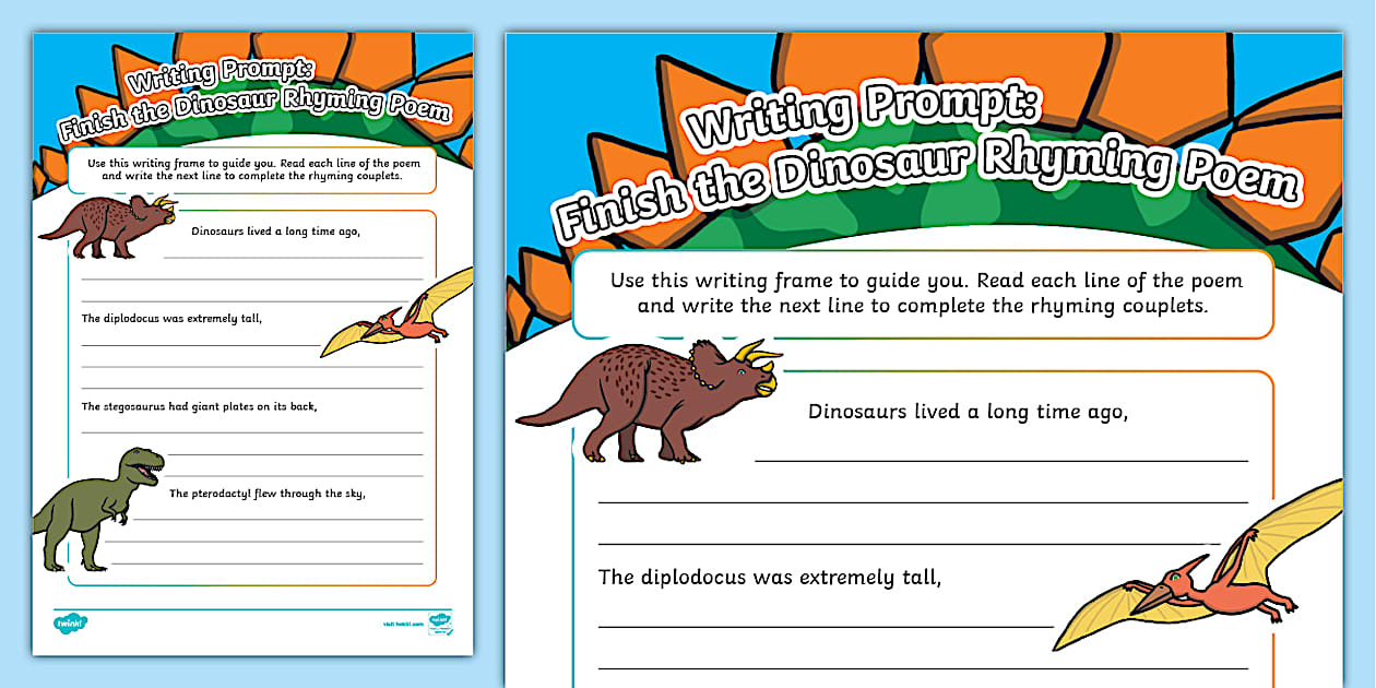 Writing Prompt: Finish the Dinosaur Rhyming Poem - Twinkl
