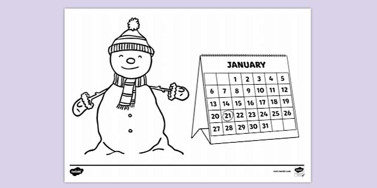 Snowman Calendar Colouring Sheet | Colouring Sheets - Twinkl
