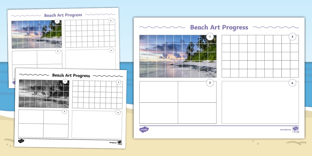 Beach Art Progress Template (teacher made) - Twinkl