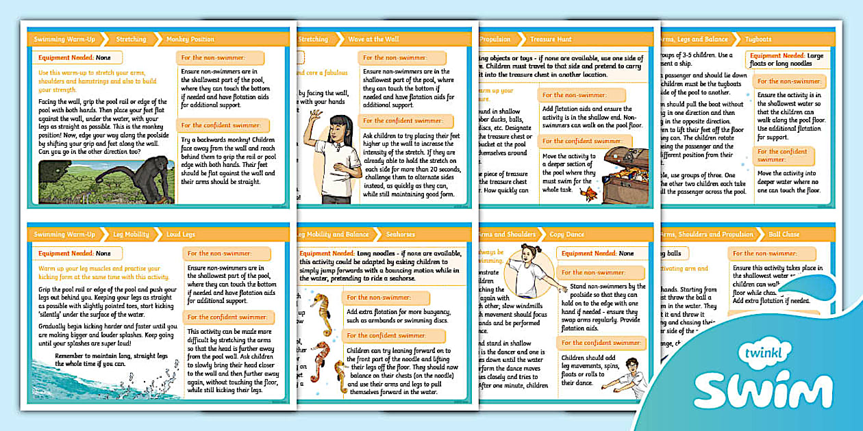 Swimming Warm-Ups Card - PE - Twinkl Swim (teacher made)