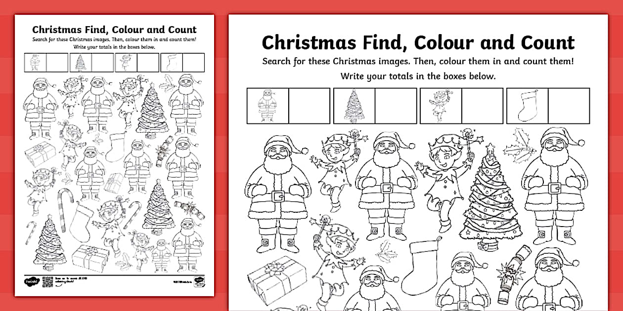 👉 Christmas Find, Colour and Count (professor feito)