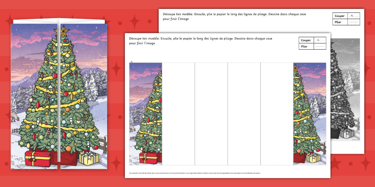 Modèle de pliage artistique : Un sapin de Noël - Twinkl