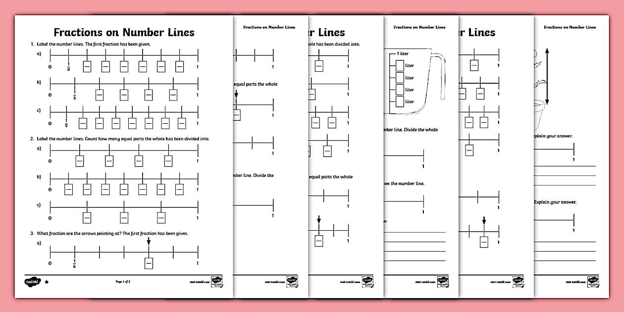 Third Grade Fractions on Number Lines Math Worksheets