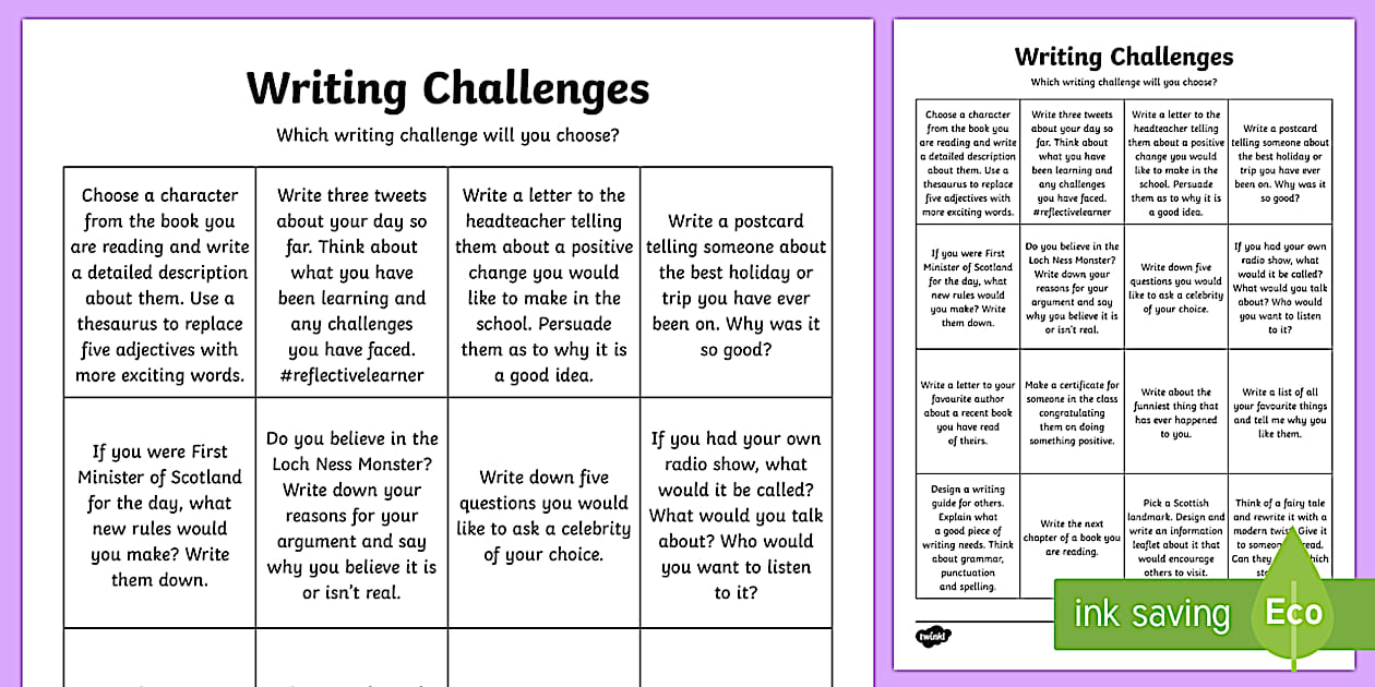 Editable Writing Challenge Worksheet (teacher made) - Twinkl