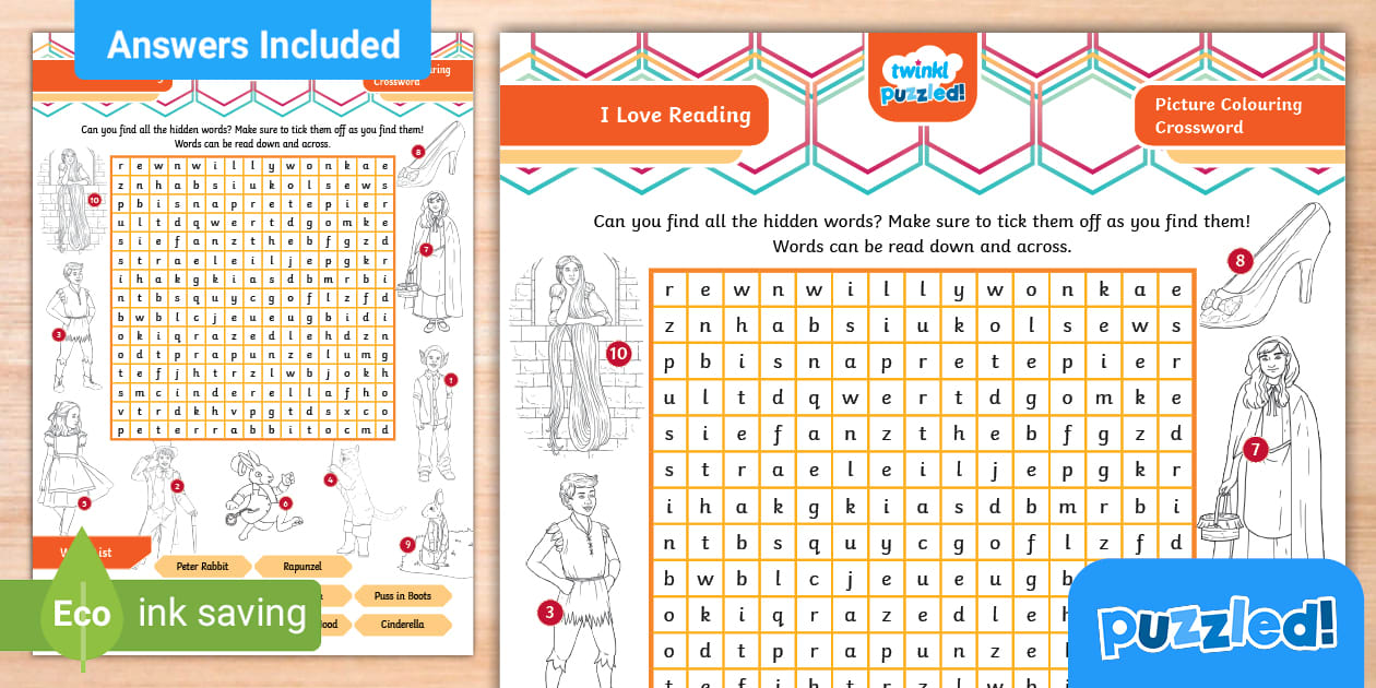 World Book Day -Themed Picture Colouring Word Search