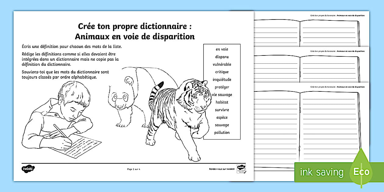 Crée ton dictionnaire : Les animaux en voie de disparition