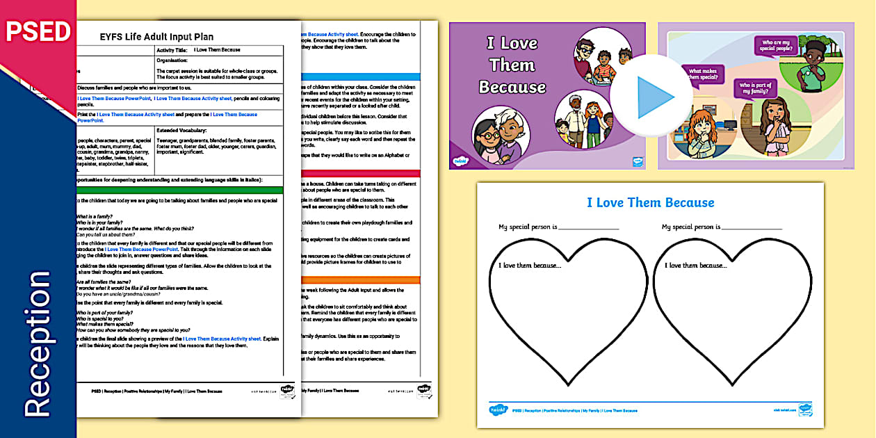 PSED EYFS I Love Them Because Plan and Pack (teacher made)