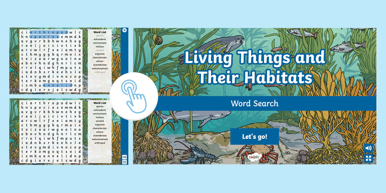 Living Things and Their Habitats Word Search - Twinkl