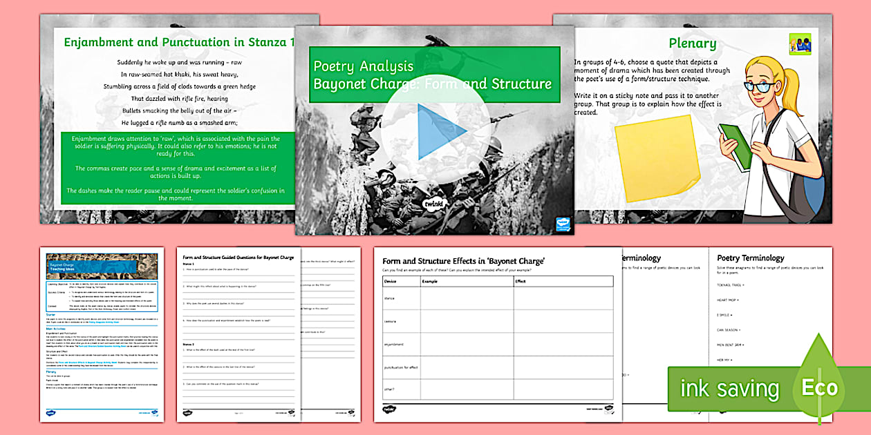 GCSE Poetry Form and Structure Lesson Pack to Support Teaching on 'Bayonet