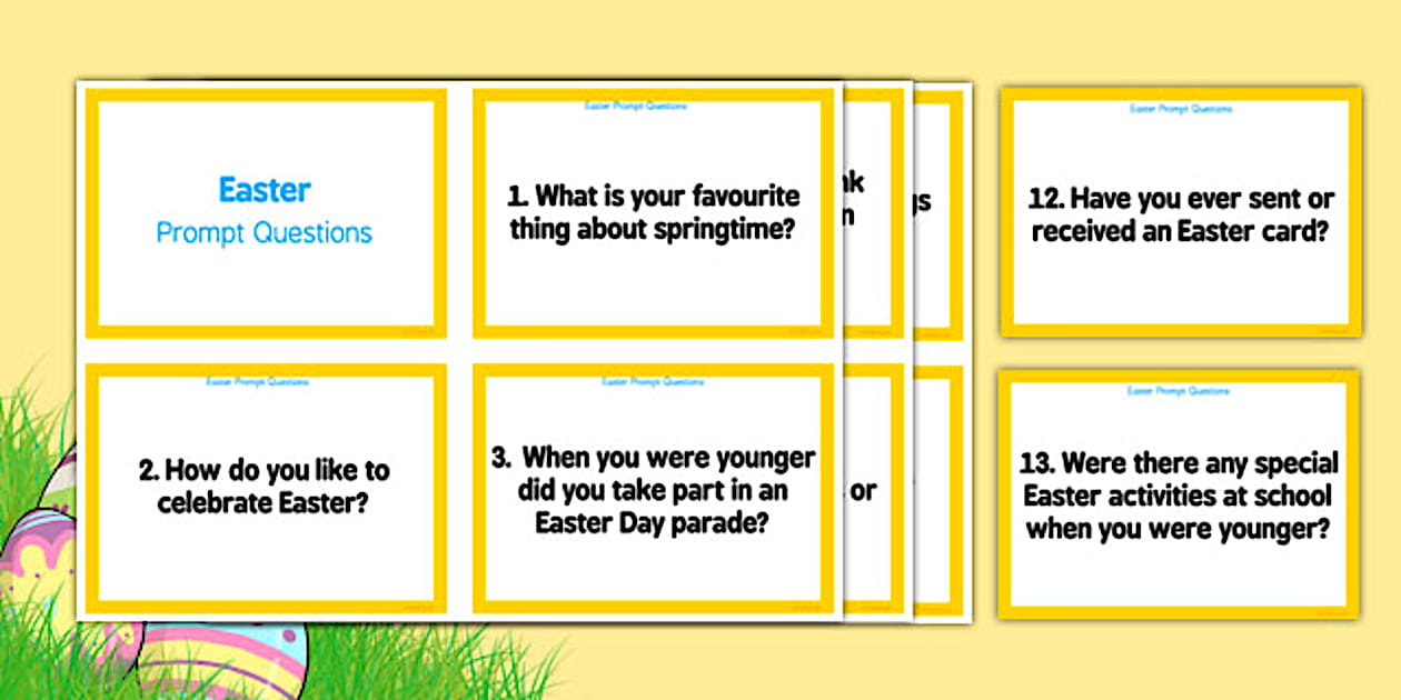 Black and White Care Home Easter Prompt Questions - Twinkl