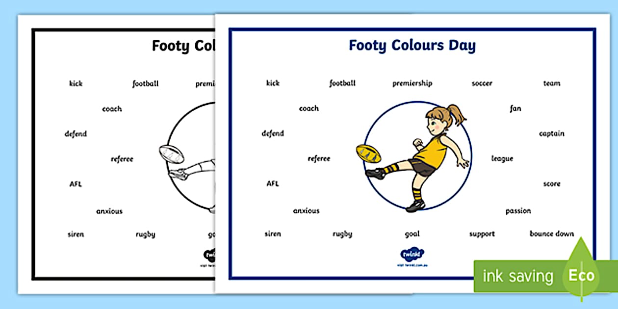 Footy Colours Day Word Mat