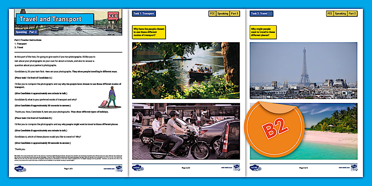 B2 First Speaking Part 2 - Travel and Transport - Twinkl