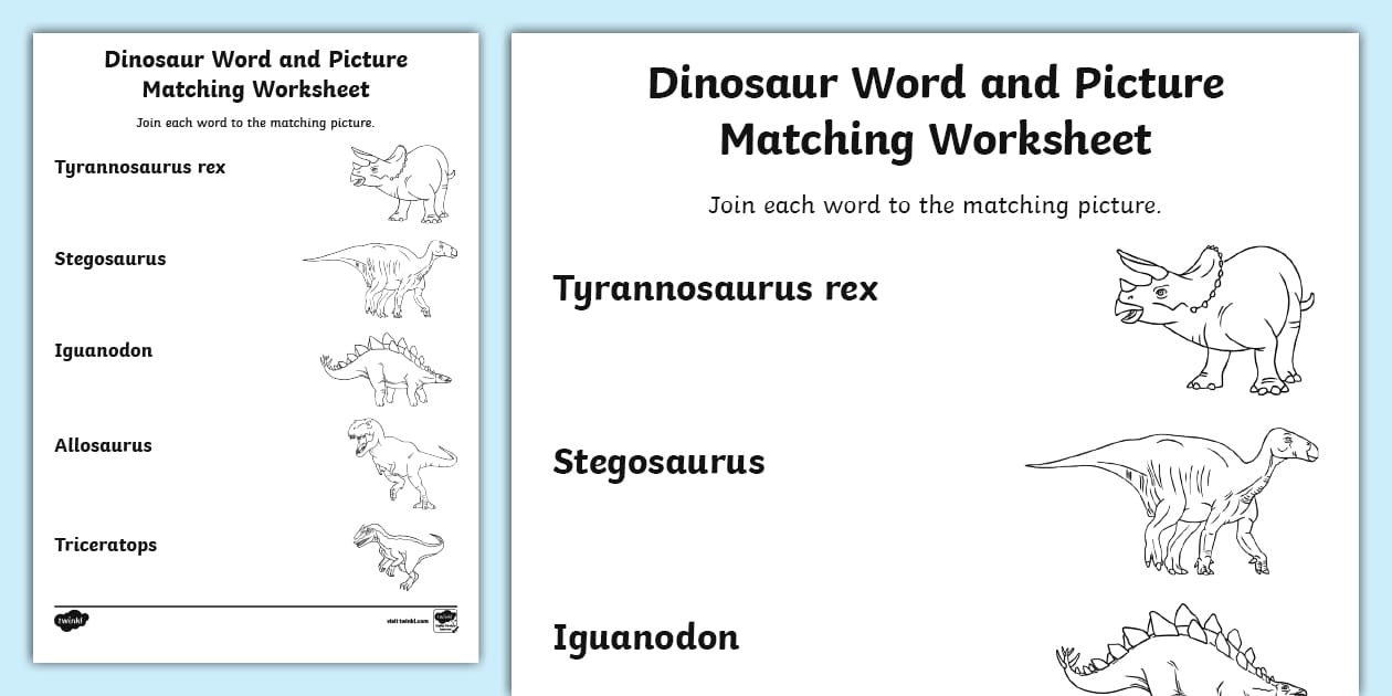 Dinosaur Word and Picture Matching Worksheet