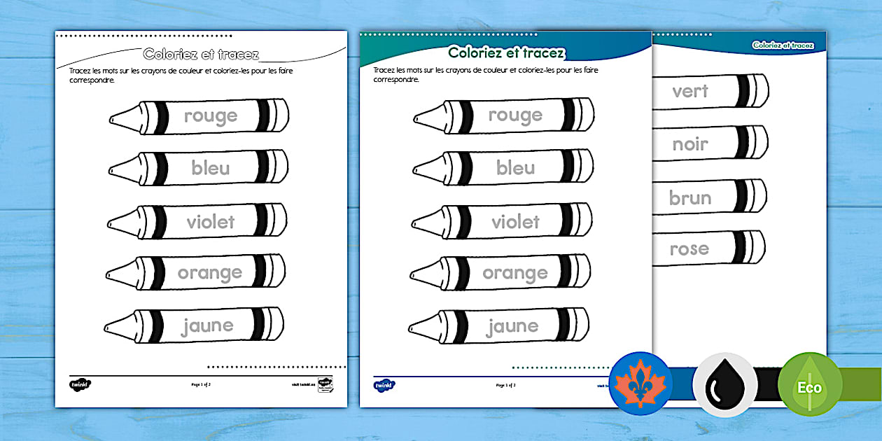 Trace and Colour the Colours Activity French (Teacher-Made)