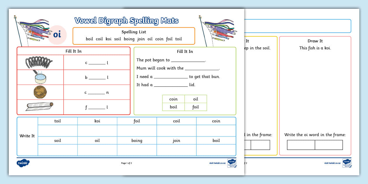 Vowel Digraph Spelling Mats - oi (Teacher-Made) - Twinkl