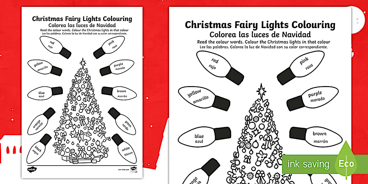 Christmas Fairy Lights Colouring Page - English / Spanish - Christmas Fairy