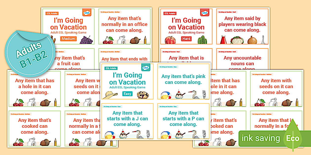 ESL Adult Speaking Game: I'm Going on Vacation [Adults, B1]