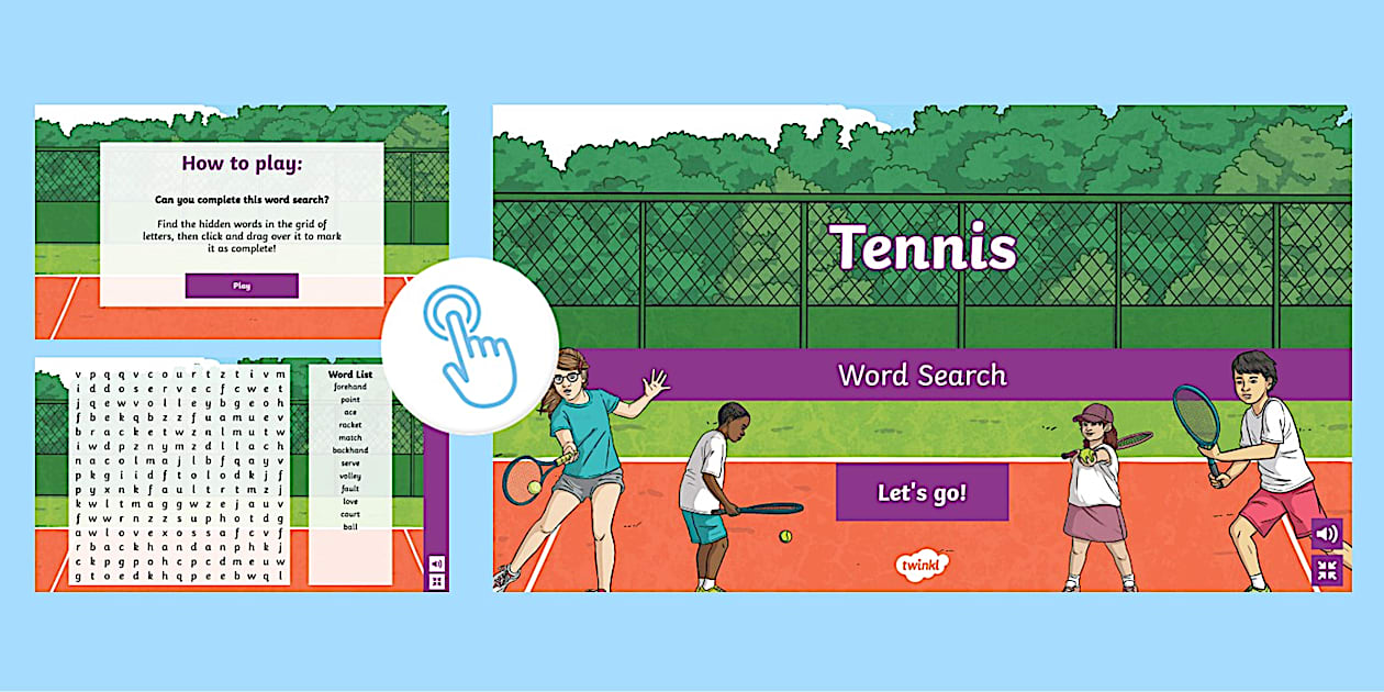 3rd-6th Tennis Interactive Wordsearch (teacher made)