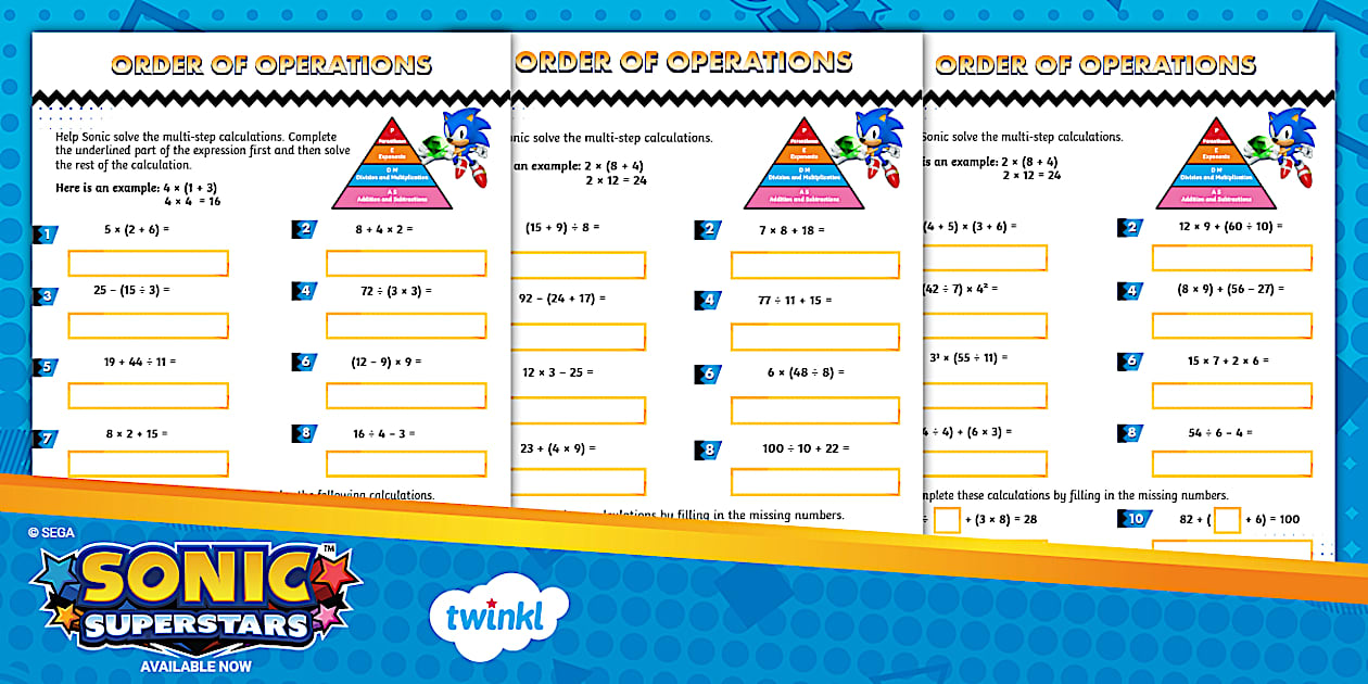 FREE! - Sonic: Order of Operations Math Worksheet for 3rd-5th Grade