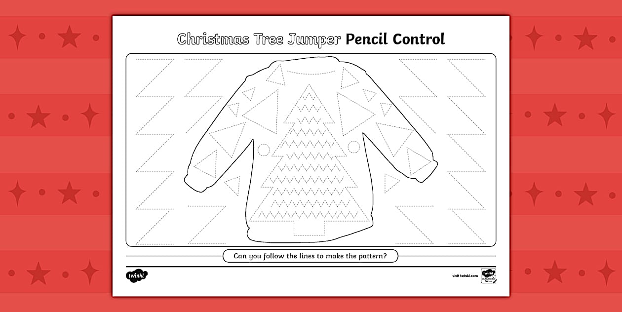 Christmas Tree Jumper Pencil Control Pattern Worksheet