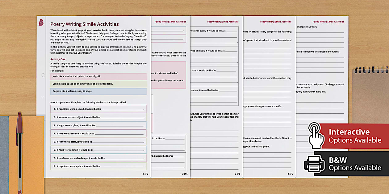 Poetry Writing Simile Activities (teacher made) - Twinkl