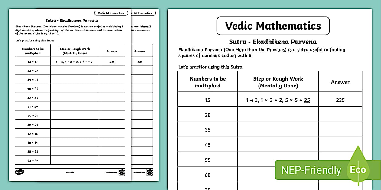 Vedic Mathematics Worksheets (Teacher-Made) - Twinkl