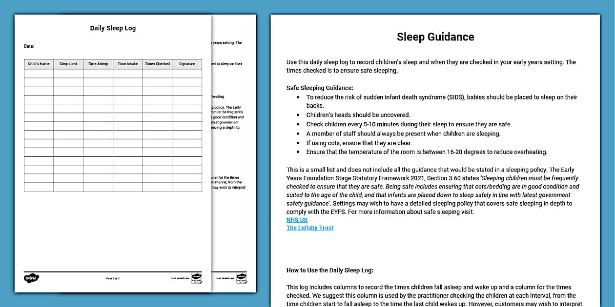 Early Years Setting Sleep Log | Twinkl (Lehrer gemacht)