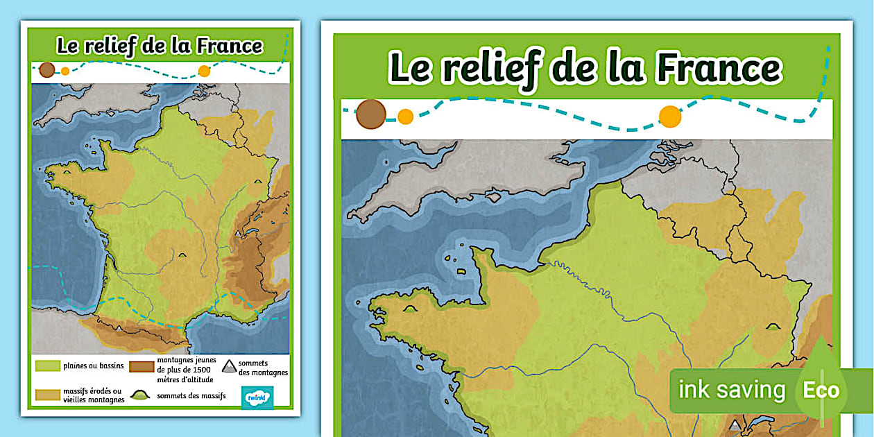 Le relief de la France - poster (teacher made) - Twinkl