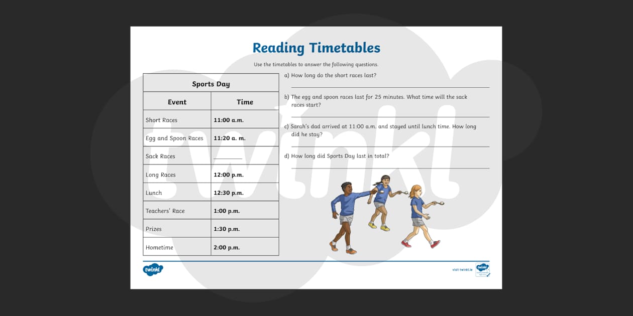 simple timetable worksheet