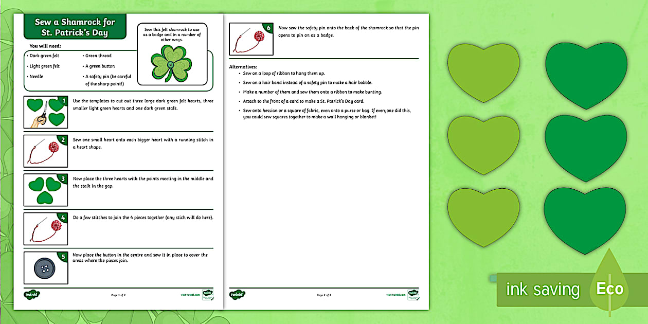 St. Patrick's Day Sew a Shamrock Badge Craft Instructions
