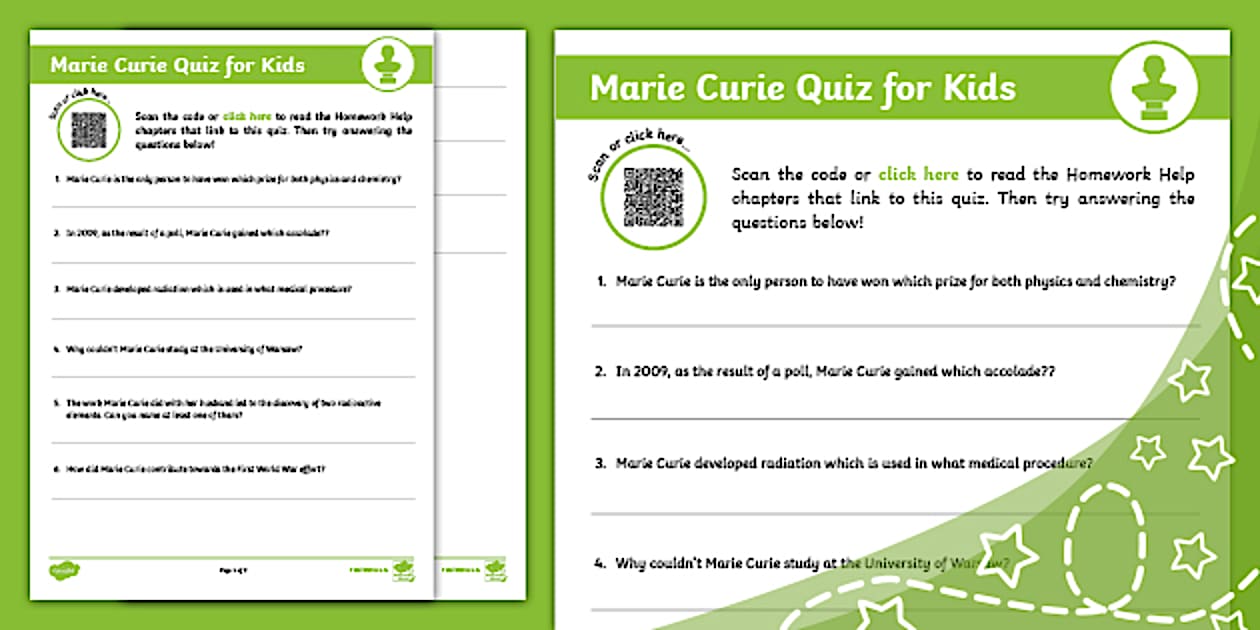 Marie Curie Quiz for Kids (l'enseignant a fait) - Twinkl