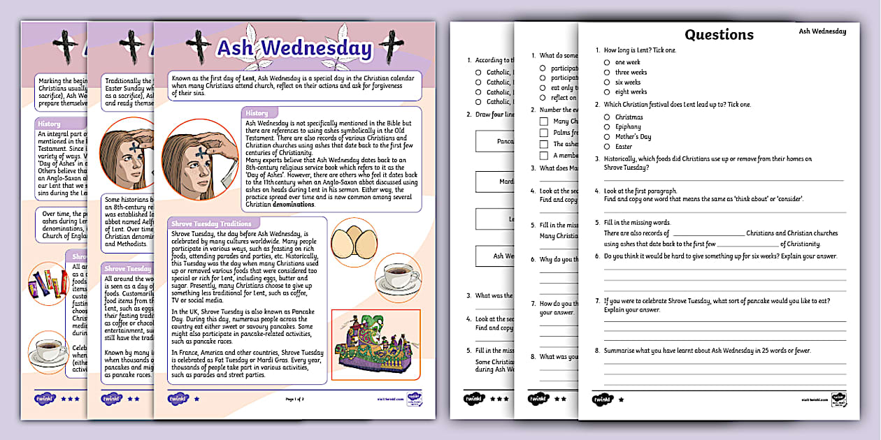 UKS2 Ash Wednesday Differentiated Comprehension Activity
