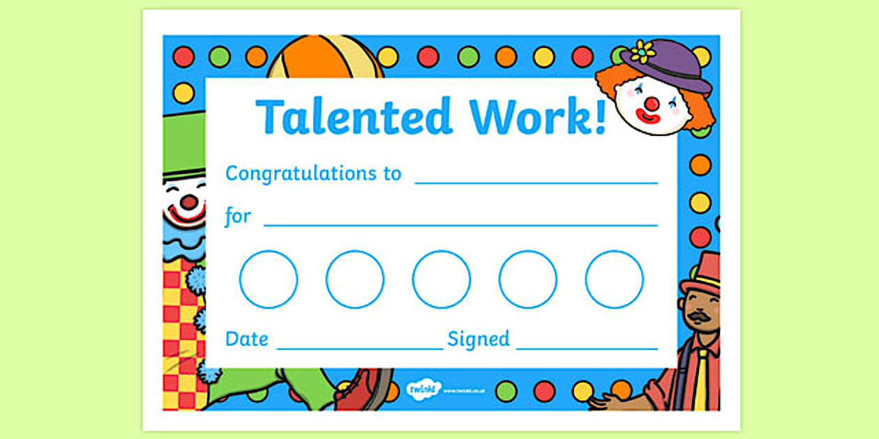 Circus Themed Sticker Reward Certificates (teacher made)