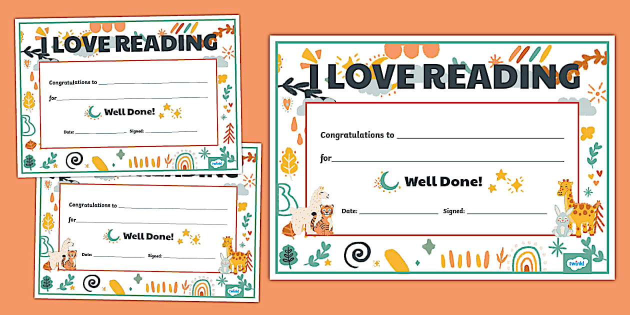 Boho Dreamscape Themed I Love Reading Certificate