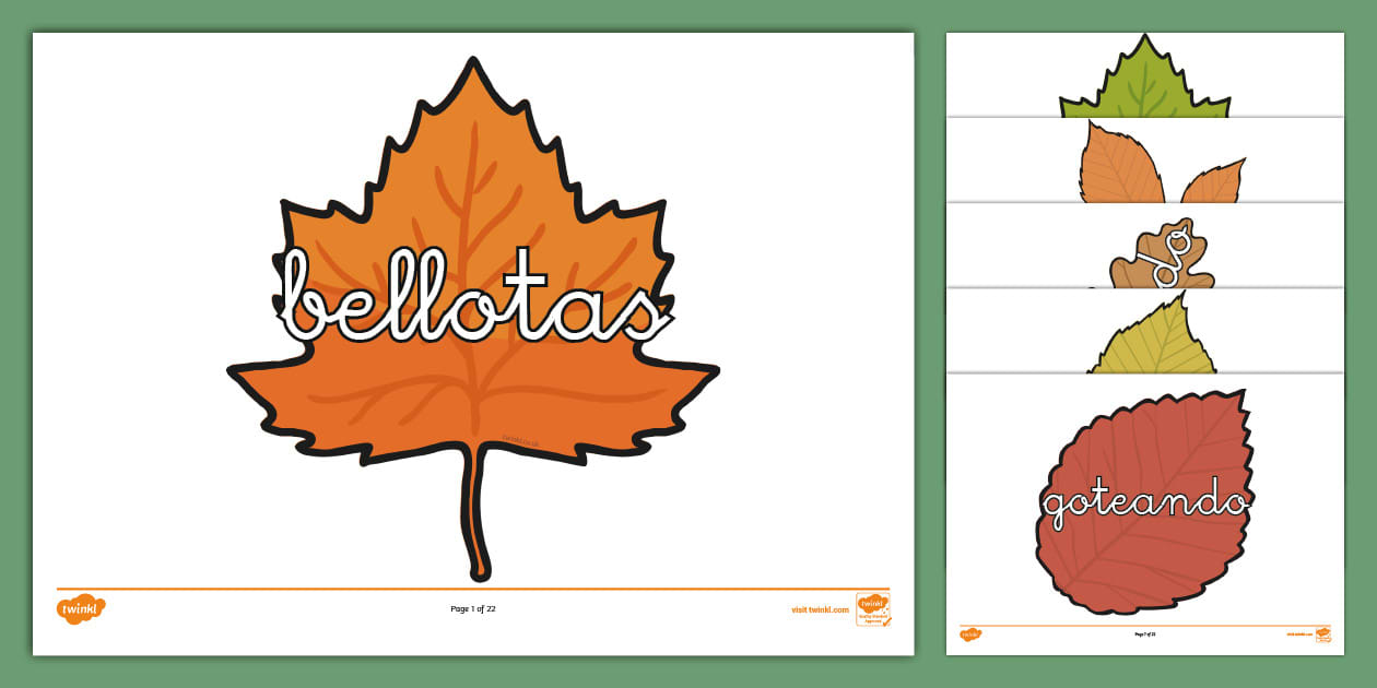 Palabras de otoño en hojas