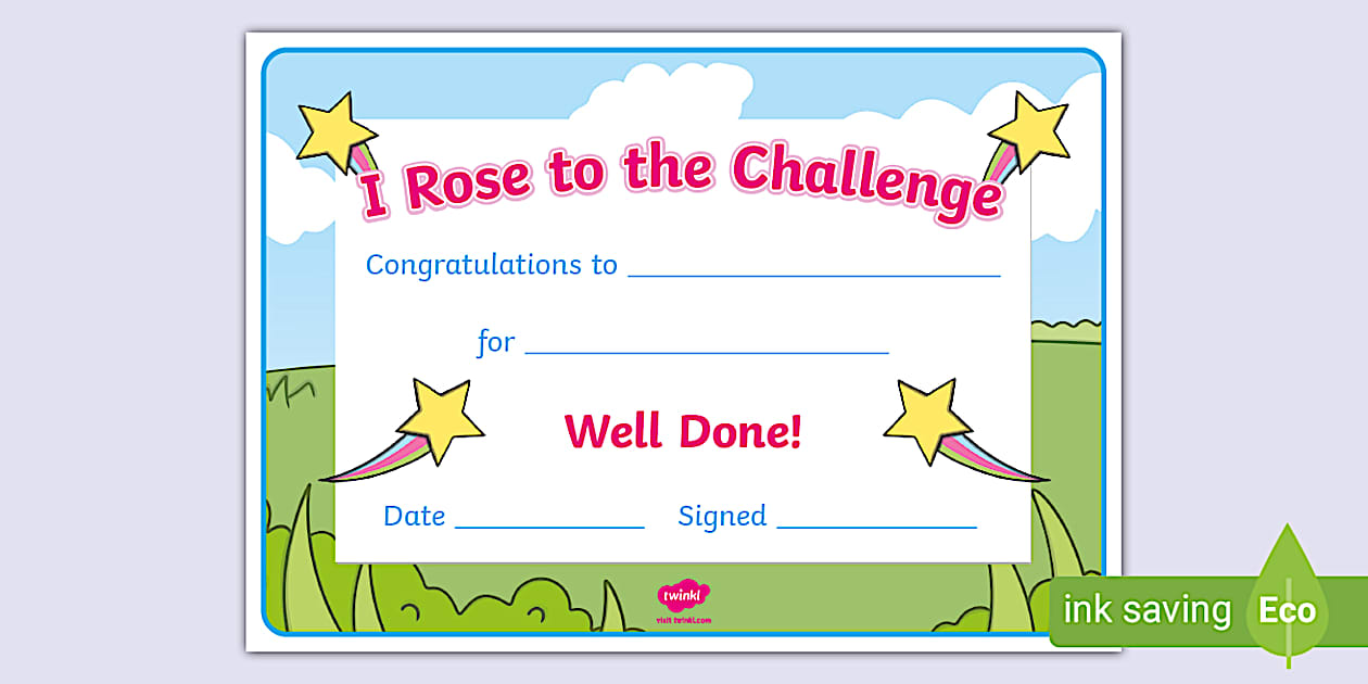 "I Rose to the Challenge" Certificate (Teacher-Made)
