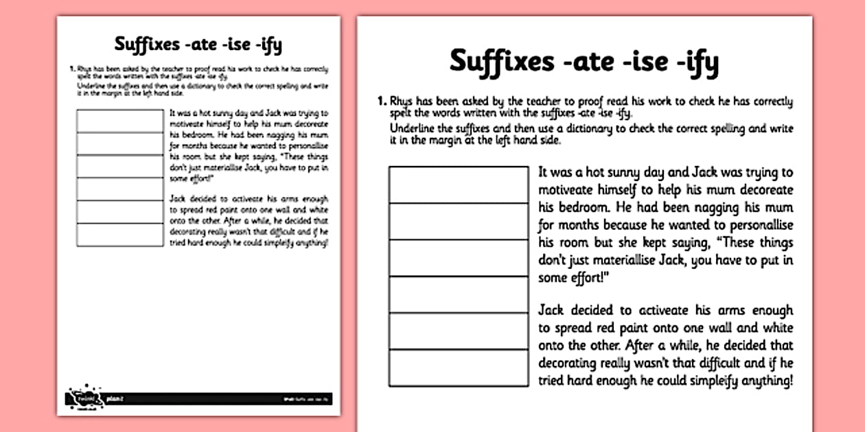 Suffixes -ate -ise -ify Application Worksheet / Worksheet