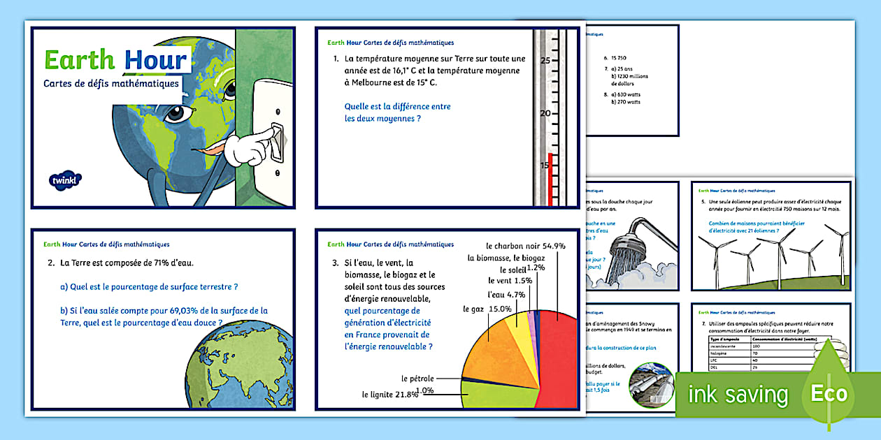 Cartes de défis mathématiques : Earth Hour (teacher made)