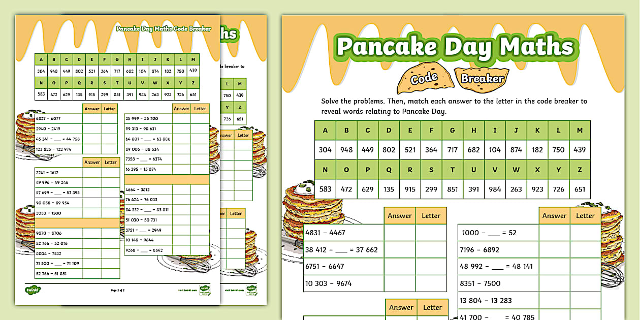👉 Year 5 Pancake Day Code Breaker (teacher made) - Twinkl