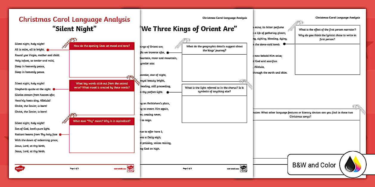 Christmas Carol Language Analysis Activity Worksheet