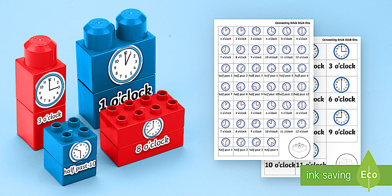 O'Clock and Half Past Times Matching Connecting Bricks Game - EYFS, Early