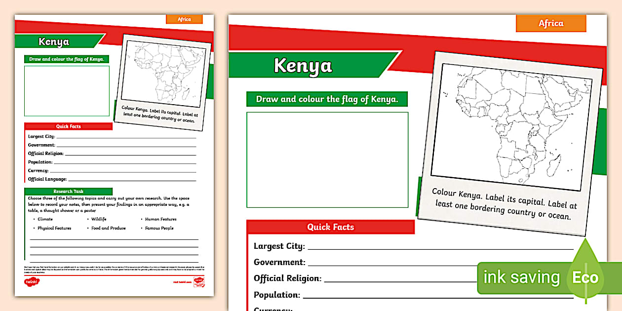 KS2 Kenya Research Activity - Geography - Twinkl