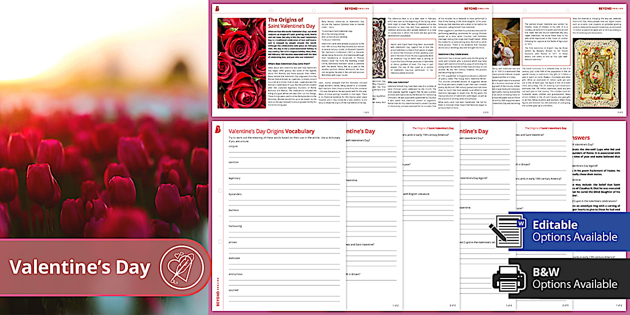 Editable Valentine’s Day Origins KS3 Comprehension