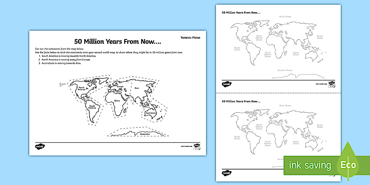 Tectonic Plates 50 Million Years from Now Worksheet / Worksheet