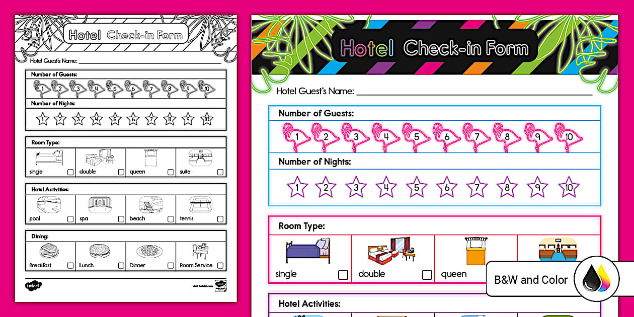 Tropical Hotel Dramatic Play Check-in Form (teacher made)