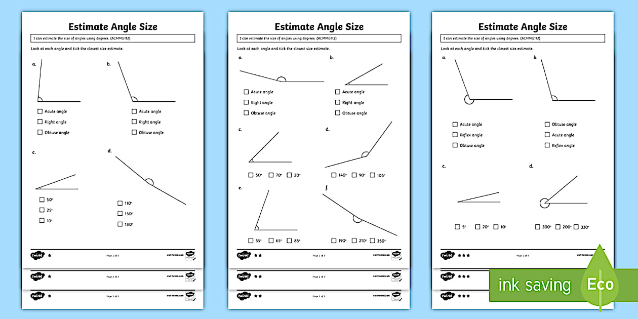 Middle Ability Estimate Angle Size Differentiated Worksheets