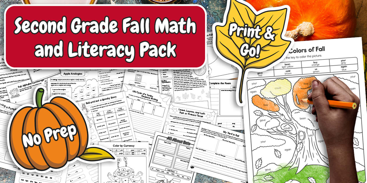 Second Grade Fall Math and Literacy No-Prep Printable Packet